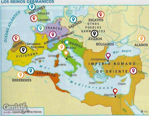 mapa de los reinos germánicos